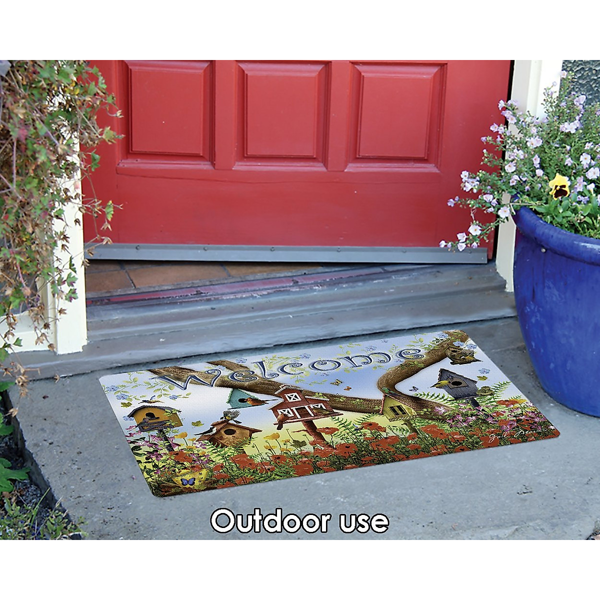 Toland Home Garden 800242 Poppies and Birdhouses Summer Door Mat 18x30 Inch Welcome Outdoor Doormat for Entryway Indoor Entrance