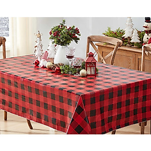 Newbridge Holiday Red and Black Buffalo Plaid Christmas Print Vinyl Flannel Backed Tablecloth, Country Rustic Red Black Cottage Check Xmas Wipe Clean Tablecloth, 60 Inch x 84 Inch Oblong/Rectangle