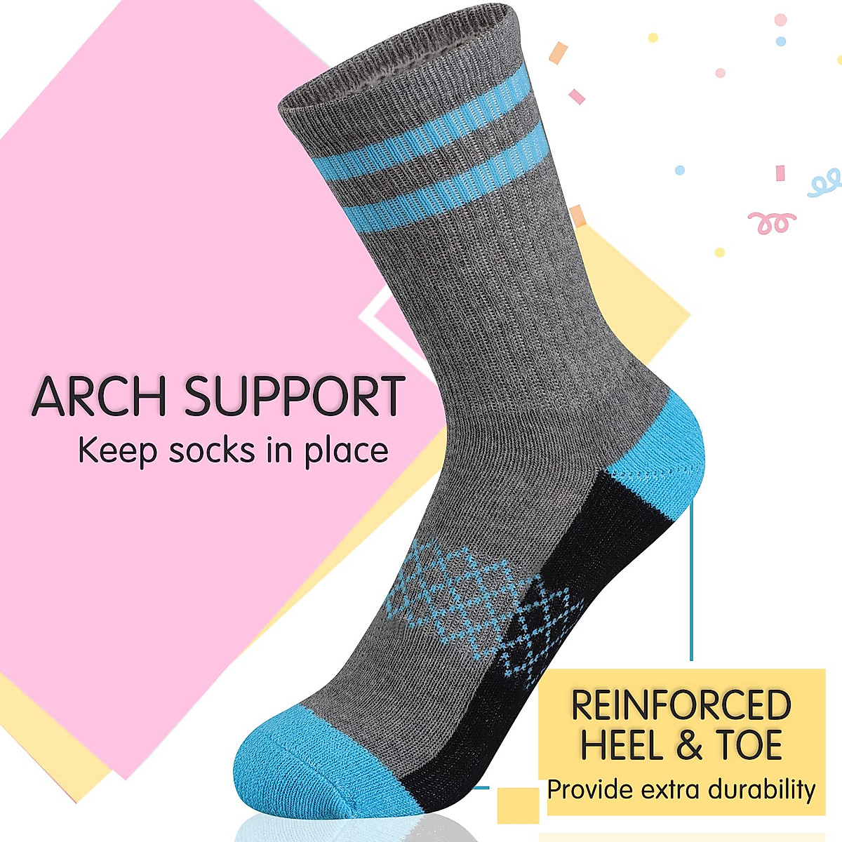 Comfoex Girls Crew Socks Athletic Half Cushioned Long Socks Cotton Calf Socks For Kids 6 Pairs