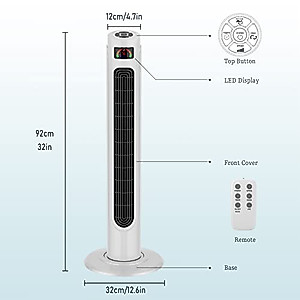CHRUN 36''Oscillating Tower Fan, Remote Control, Quiet Stand Up Fan, 3 Speed, 3 Modes,15-Hour Timer, LED Display, 70° Oscillating Wider Air Coverage Tower Fan for Cooling Bedroom Home Office (White)