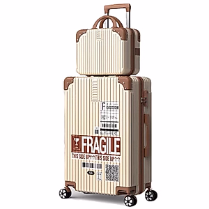 Carry On Luggage Suitcase with Wheels 2-Piece Luggage Sets 20" Carry-On and 14" Small Bag Lightweight Carrying Bag Potable Make up Travel Case - Ivory