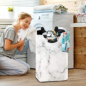 Moudou Marble Laundry Basket Foldable Laundry Hamper Large Clothes Toys Basket with Handles for Laundry Room, Bathroom, Bedroom, Dorm