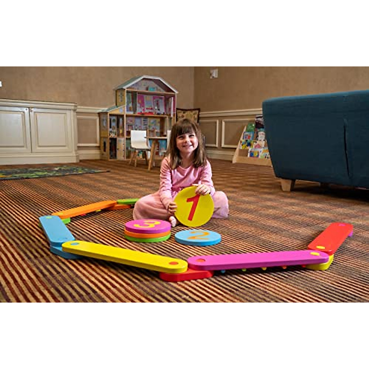 Wood Balance Beam Set for Children - Montessori Toddler Obstacle Path with Stepping Stones