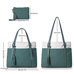 RJEU Women Tote Bag for School,Cute Bookbag Teacher Bag for College,Laptop Tote Bag Purse with Compartments Zipper for Work Travel Nurse Church,Canvas,Green