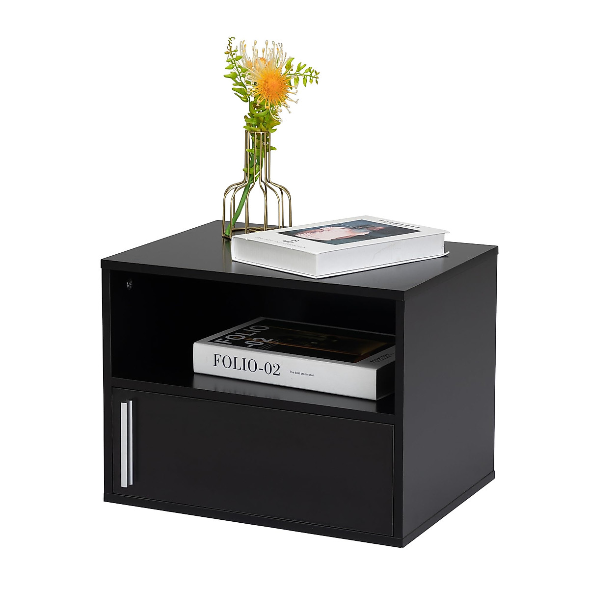 JAXPETY Wall Floating Nightstand Set of 2 Modern Side Table Wall Mounted Shelf with Cabinet Storage for Living Room, Bedroom, Dorm, Black