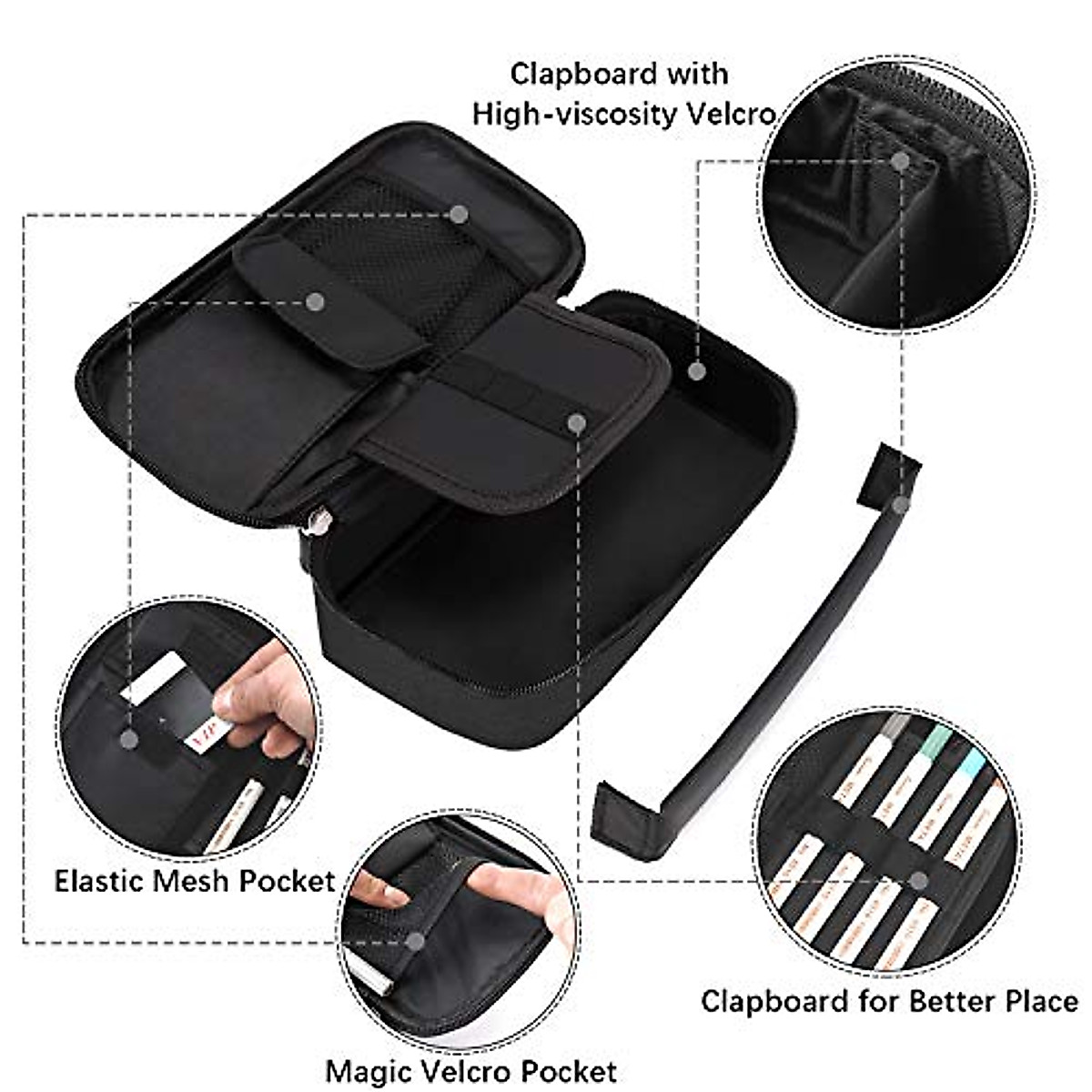 RAGZAN Big Capacity Pencil Case, Oxford Cloth Pencil Bag Storage Pouch Pen Pencil Marker Stationery Bag Holder for Middle High School College and Office, Idea Gift for Back to School Season - Black