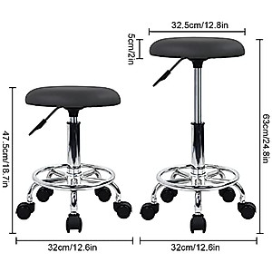 WKWKER Swivel Rolling Stool with Footrest Height Adjustable PU Leather Office Stool Chair for Bedroom Shop Counter Salon Vanity Spa Massage Beauty Desk Small (Grey)