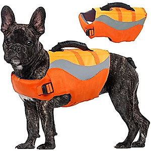 Dog Life Jacket Ripstop Dog Life Vest for Boating Swimming，Reflective Dog Life Preserver with Rescue Handle & Leash Ring, Small Medium Dogs Lifesaver Floating Swimsuit French Bulldog Bathing Suit