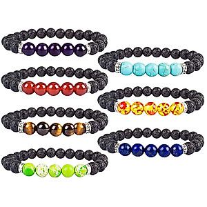 YISSION 7 Chakra Bracelets for Women Men, Essential Oil Beaded Bracelets, Lava Rock Natural Stone Yoga Bracelet Stretch Bracelet Set
