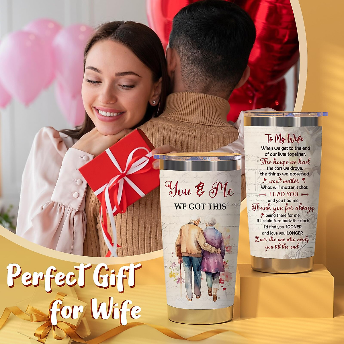 20 Oz My Wife Tumbler - Romantic Presents for Wife Birthday, Anniversary, Valentines Day - I Love You Gifts