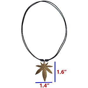 Bijoux de Ja Antique Bronze Pot Leaf Weed Pendant Adjustable Black Cord Necklace 16-30 Inches