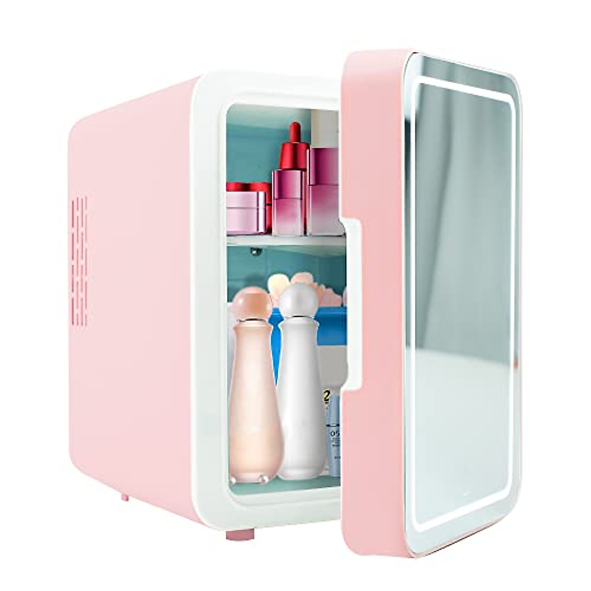 vanso Mini Fridge Portable Small Refrigerator Cooler or Warmer,4 Liter Portable Mini Fridge for Makeup, Skincare, Snacks, & More,Mini Mini Fridge for Bedroom or Vanity with Lighted Glass Surface, Pink