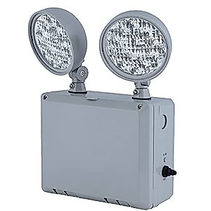 Compass CU2WG Emergency Lights for Power Failure with 2 Adjustable LED Lamp Heads, 90-Minute Run Time, Commercial Grade UL924 Wet Location Remote Capable, 120-277V, Grey