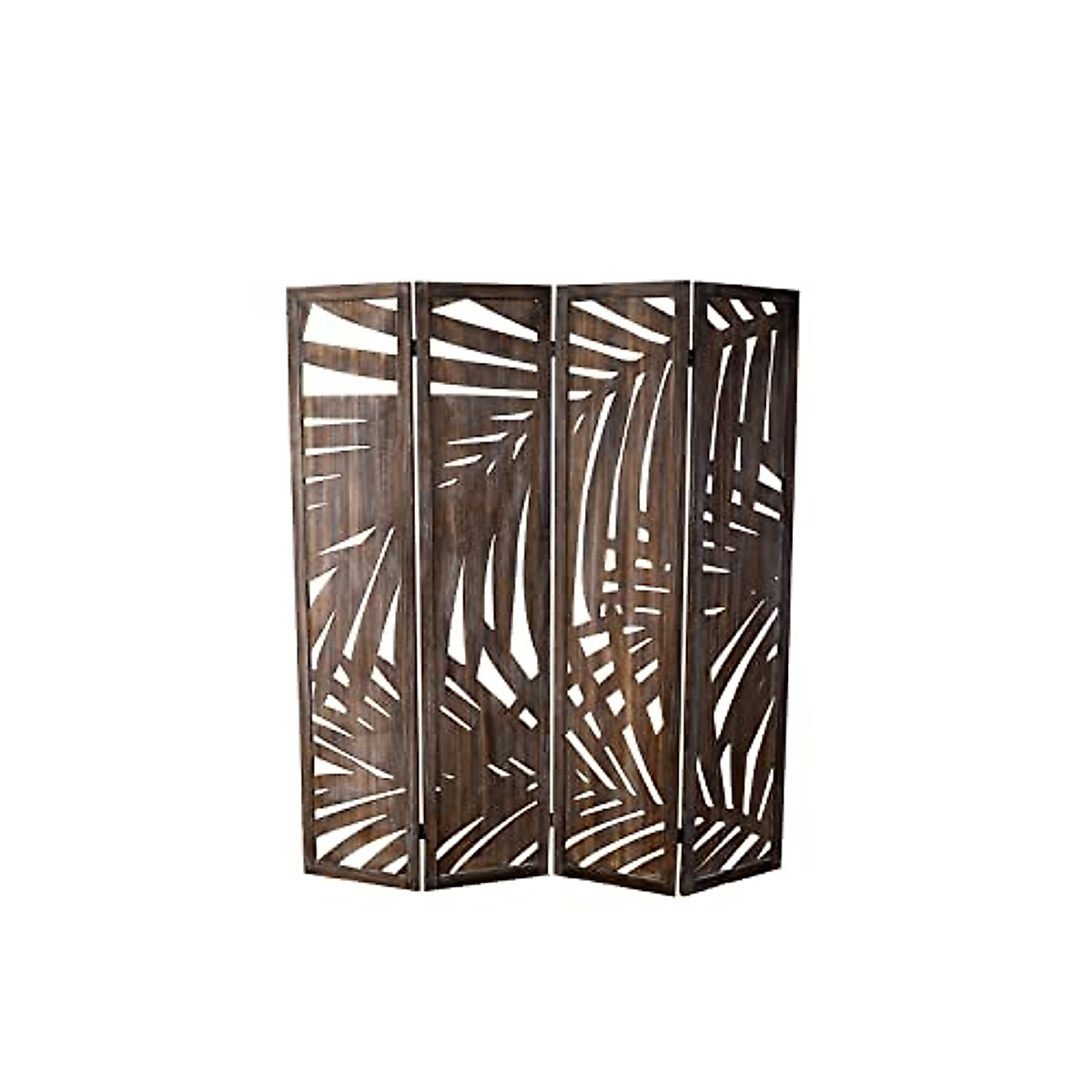Proman Products Palm Spring 4-Panel Folding Screen Room Divider FS37151 Made in Natural Paulownia Wood, Carbonized Finish, 60" W x 67" H x 1" D (Max Extend), 15" W x 67" (Per Panel), Smoked Brown