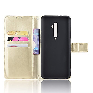 QiongNi Case for Oppo Reno 2 Case Cover,Flip Leather Wallet Cover Case for Oppo Reno 2 CPH1907 PCKM00 PCKT00 Case Gold