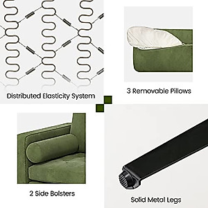 Giantex Sectional Sofa Couch, 3-Seater Modular Sleeper with Thick Cushion, 2 Bolsters, Armrest Magazine Pocket, Metal Legs, Modern Mid Century for Living Room Reception Bedroom Office