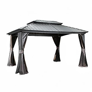 UBGO Outdoor Gazebos 10X12ft,Hardtop Gazebos with Curtains&Netting,Galvanized Steel Double Canopy,Gazebo Outdoor Aluminum Gazebos Grill for Patios Deck Backyard and Lawns