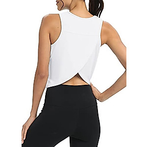 Mippo Workout Tank Tops for Women Athletic Gym Yoga Crop Tops Sleeveless Workout Shirts Racer Back Tank Pilates Clothes for Women Loose Fit White L