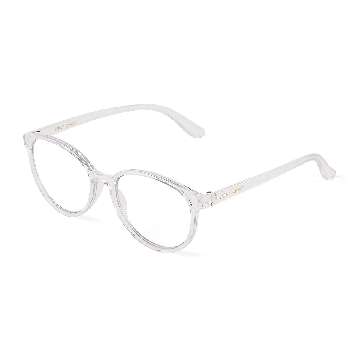 Betsey Johnson Women's Astra Blue Light Reading Glasses Round, Crystal Clear, 40mm + 2