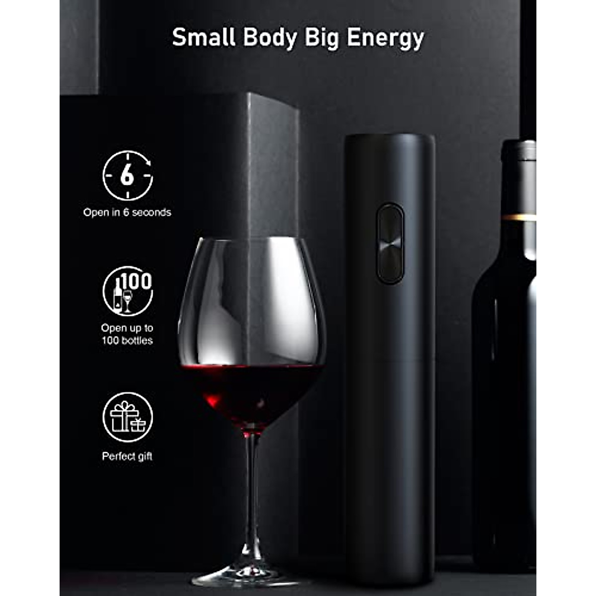 SENZER Electric Wine Opener Battery Operated Bottle Openers Reusable Wine Corkscrew for Kitchen Home Bar Restaurant - Black