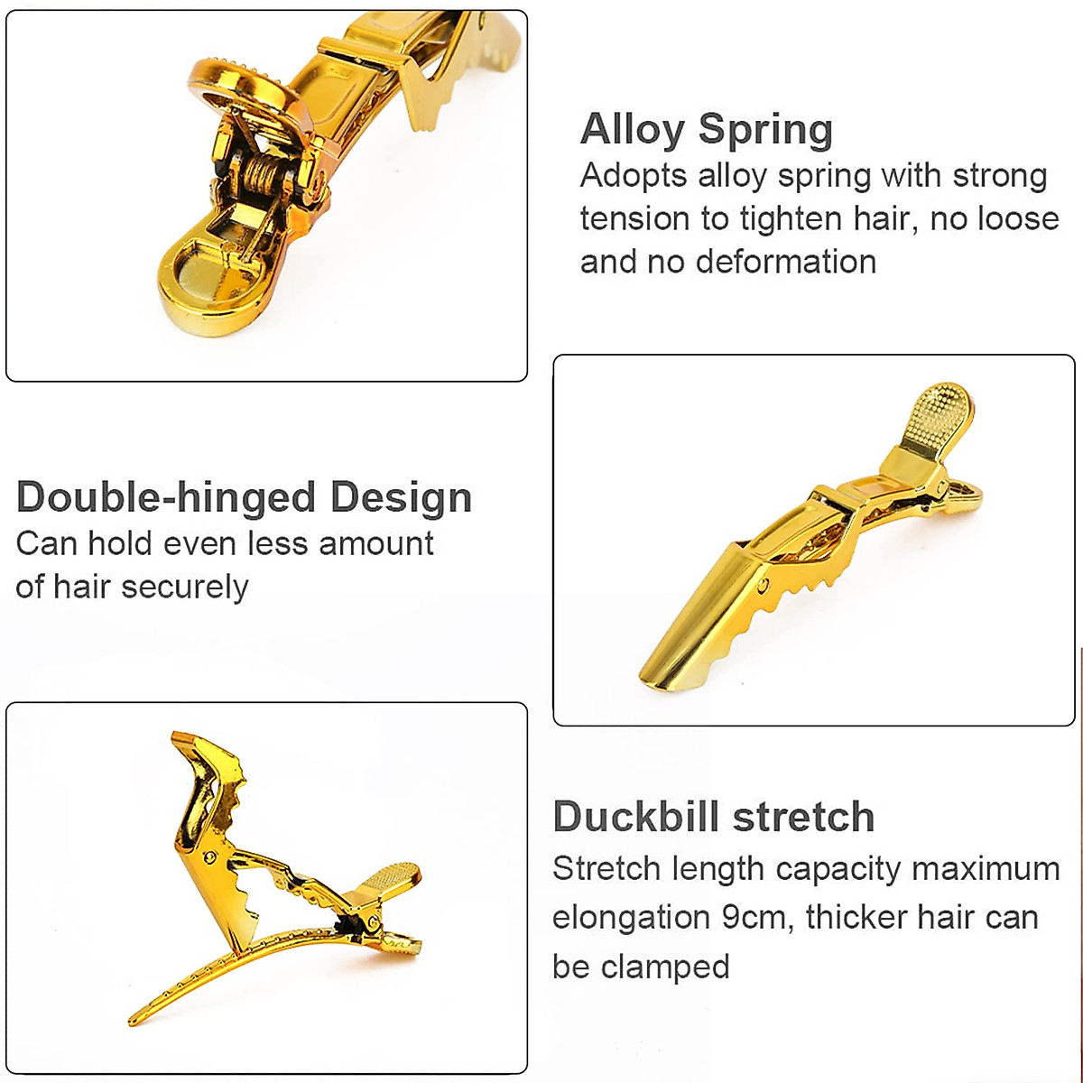 Premium Hair Clips 12 Pack - Large Croc Clips for Thick Hair Styling and Sectioning - Gold