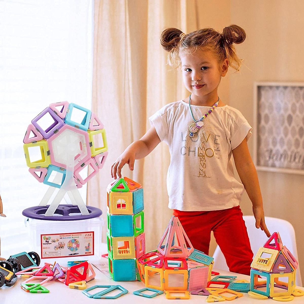 BrightyBright Magnetic Blocks Castle Building Toys Intelligent 3D STEM Educational Game for Kids Toddlers Boys Girls Magnet Tiles Set 114 Pc Best Gifts for Kids, Multicolor