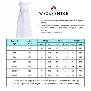 Weileenice Boho Flower Girls Dress Ribbon Belts Wedding Bridesmaid Ball Gown Big Girl Dedication Baptism Communion Lace Formal Long Dresses White 8-9 Kids Birthday Party Gowns Accessory Sash Holiday
