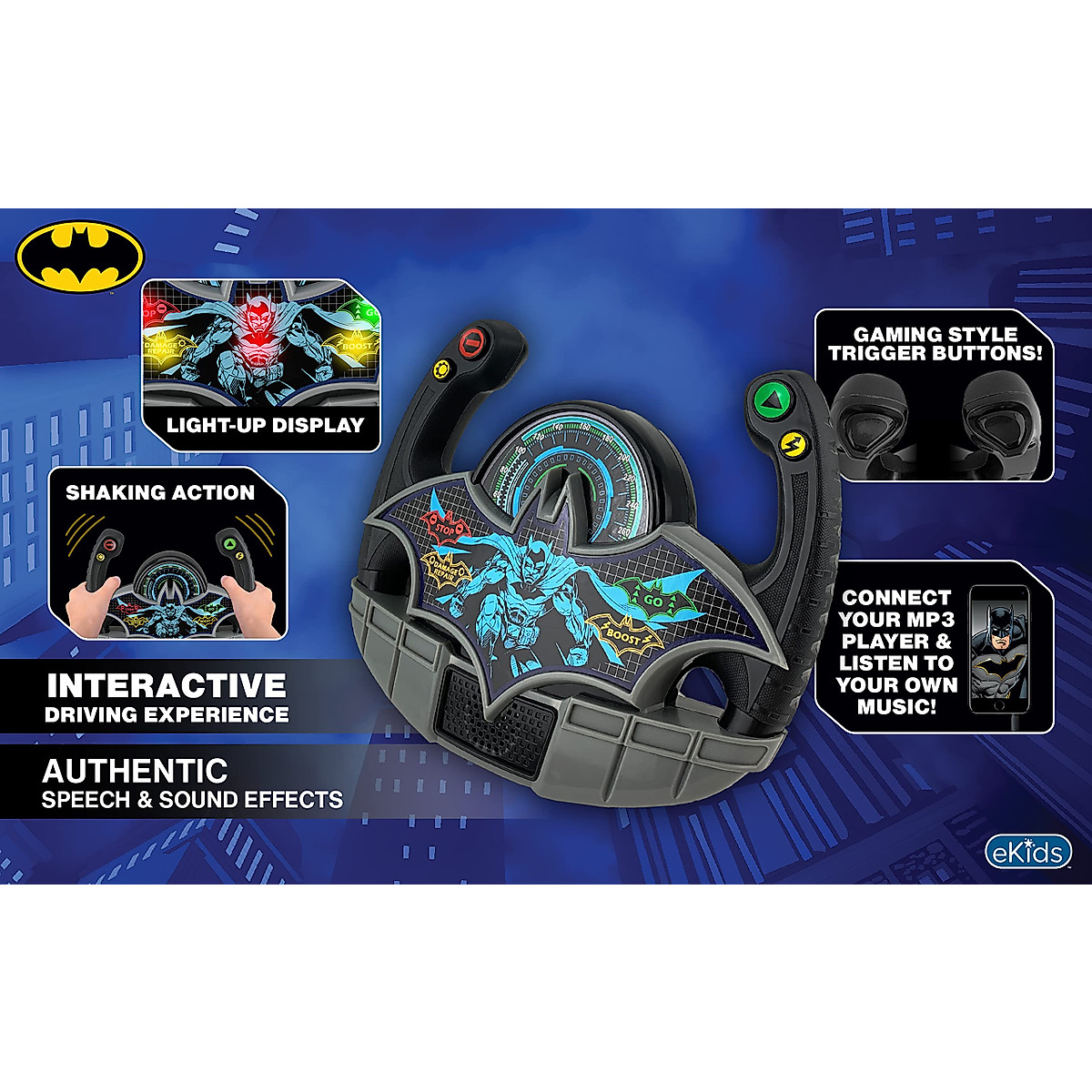 eKids Batman Batmobile Toy Steering Wheel for Kids, Toddler Toy with Sound Effects for Fans of Batman Toys for Boys