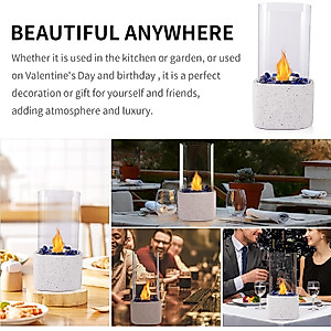 Tabletop Fireplace Indoor Out Door Tabletop Fire Pit Tabletop Fire Bowl Pot with Glass Stone Concrete Material and Windproof Glass Cover for Xmas,Valentine's Day, Birthday Party or Dining