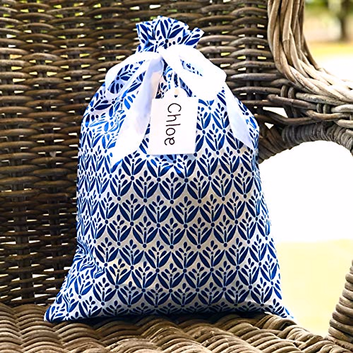 Appleby Lane 100% Cotton Fabric Gift Bags (Standard Set, Blue) Set of 5 bags, three 12x16 inch and two 8x10 in bags