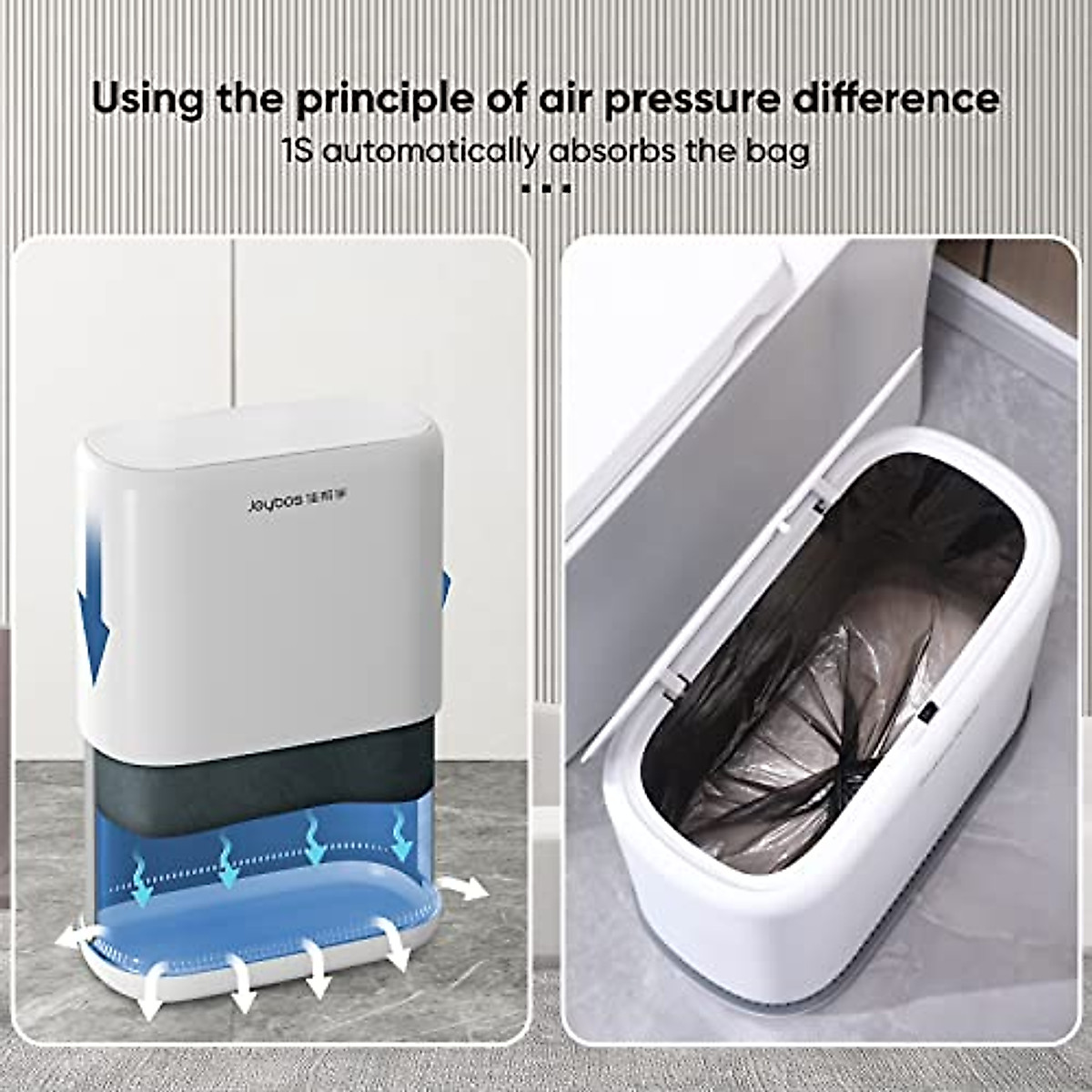 JOYBOS Adsorption Bathroom Trash Can with Lids,Kitchen Wastebasket with Press Type Lid,15L Dogproof Slim Plastic Narrow Garbage Can,4 Gallon Garbage Bin for Home,Office and Narrow Place