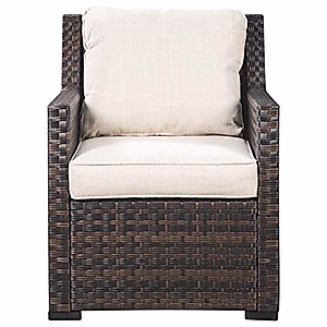 Signature Design by Ashley Easy Isle Outdoor Lounge Chair, Dark Brown & Beige