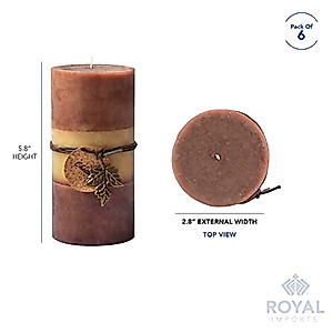 Royal Imports 3" x 6" Pillar Candles for Fall, Thanksgiving Holiday Décor, Rustic Farmhouse Wedding & Home Decoration, Unscented Dripless & Smokeless, Set of 6, Brown Autumn Ombre Wax