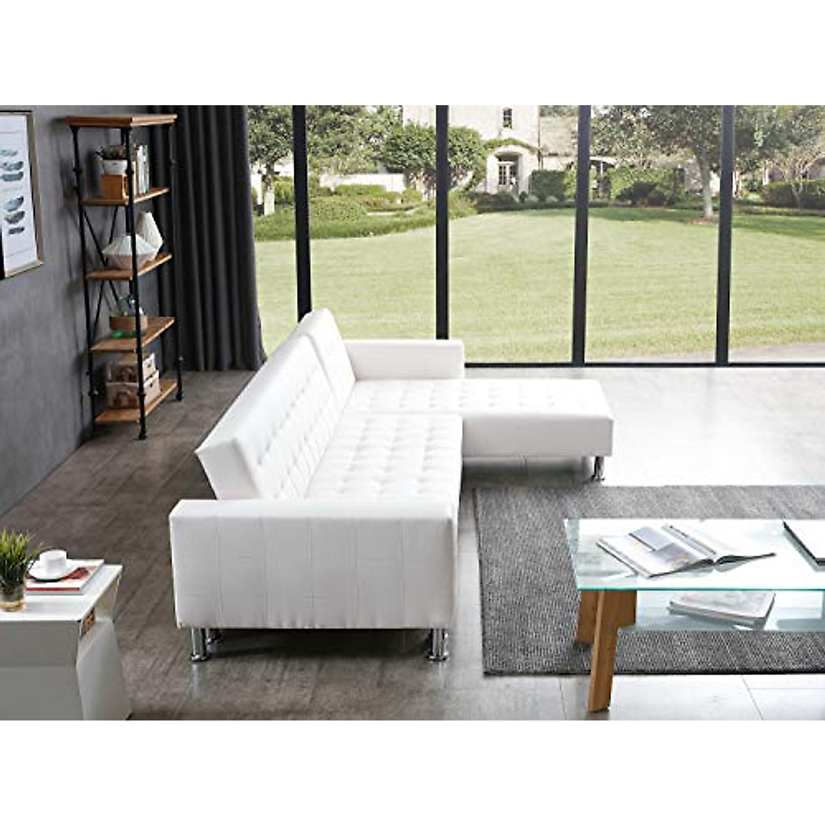 Greatime Faux Leather Reversible Sleeper Sofa & Chaise/Leatherette Convertible Section Sofa