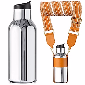 Meoky High-Fashion Water Bottle with Straw Lid and Strap, the Hottest Fashion Accessory for Women and Girls (17oz Silver)