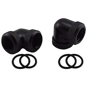 MARRTEUM G1/4" Thread 90 Degree Elbow Adapter Fittings Extender Connector for Computer Water Cooling System, Black, 2 Pack