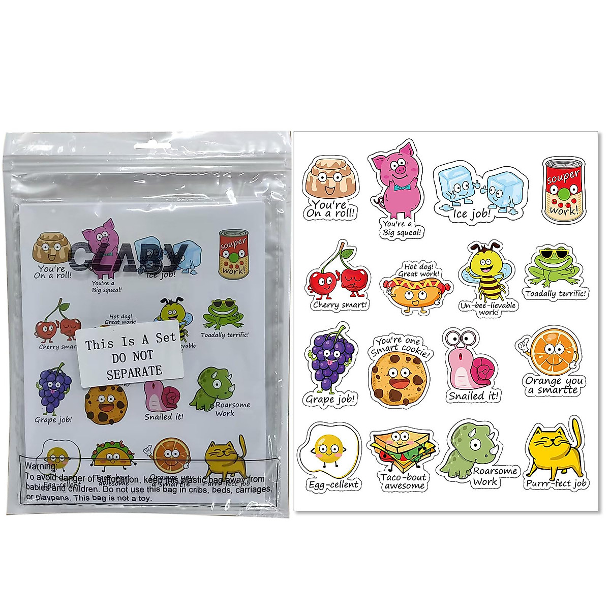 400 Pieces Punny Rewards Stickers Punny Labels Motivational Stickers Inspiration Positive Accents Words Stickers Cartoon Animal Stickers Cute Incentive Stickers for Kids Teacher School Classroom