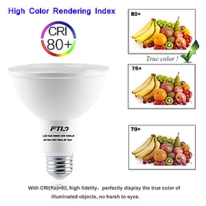 FTL PAR30 LED Bulb 3000K Warm White Long Neck Flood Light Dimmable 12W 1300lm E26 40 Degree 75W Halogen Spot Replacement for Outdoor Indoor Recessed Can Lighting 4-Pack