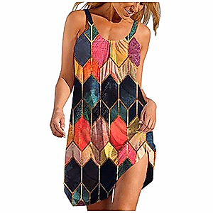 WYTong Women's Beach Dresses Fashion Sexy Sleeveless Cute Cartoon Print Hem Loose Beach Dress(Multicolor,Small)