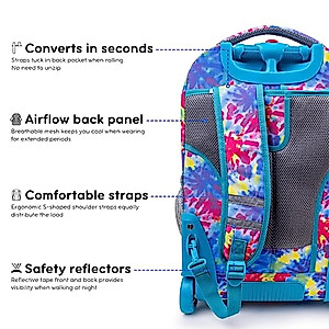 J World New York Sundance Rolling Backpack Girl Boy Roller Bookbag, Tie Dye, 20 Inch