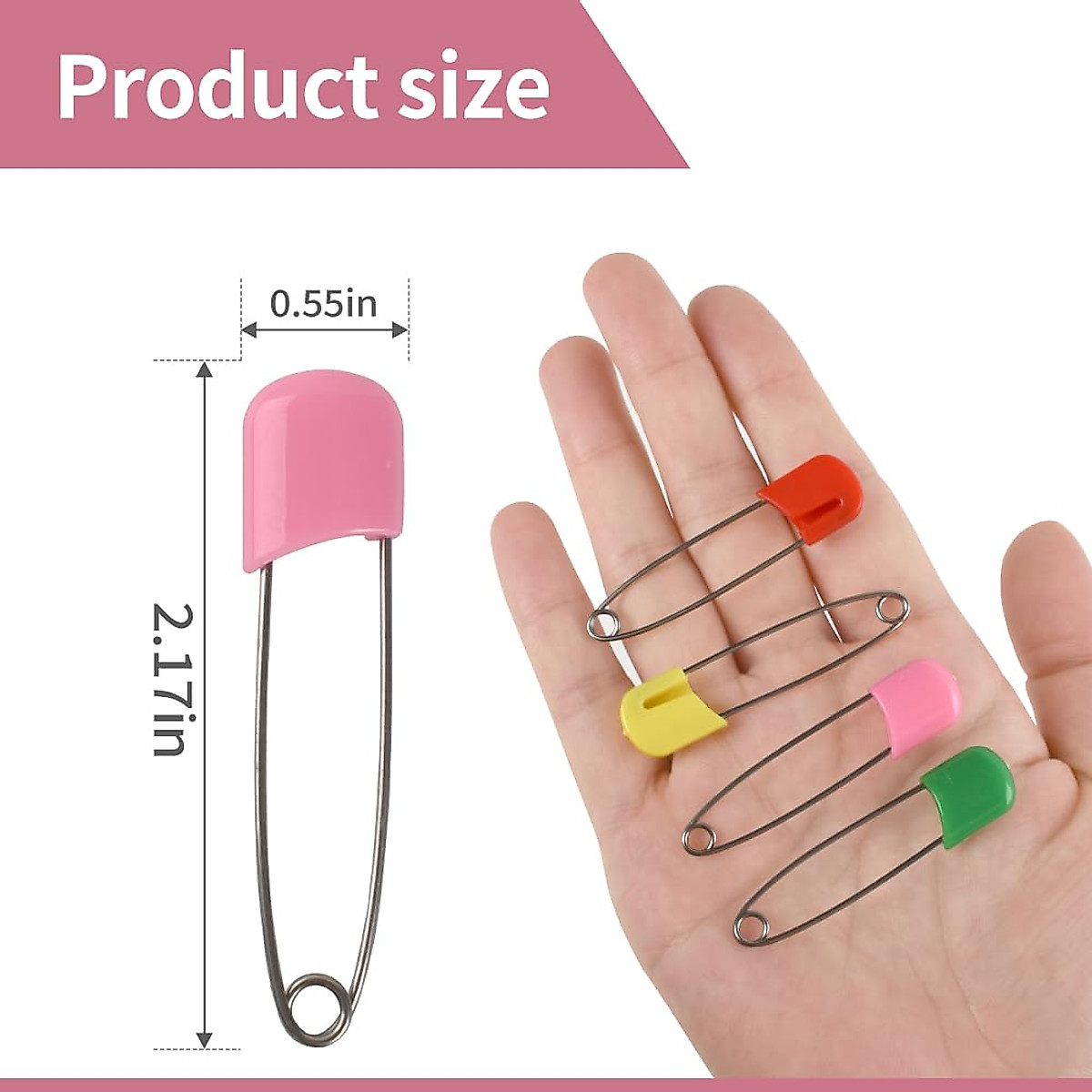 Diaper Pins, Assorted Color Nappy Safety Pins Hold Clip Locking Cloth, Pack of 50 by Firefly