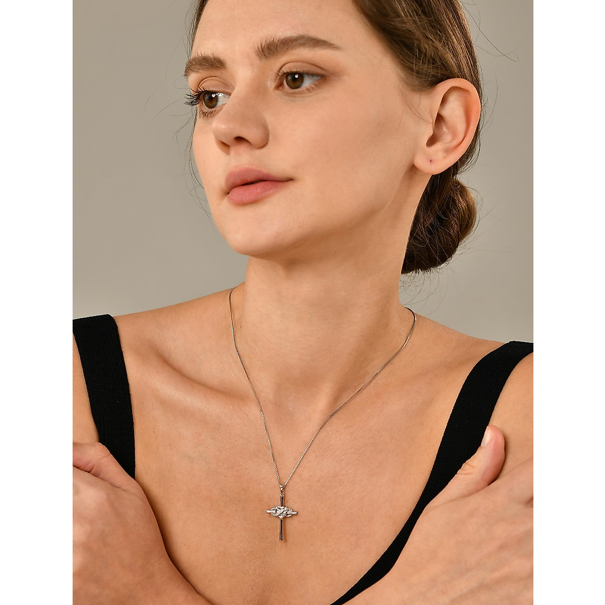 YL Cross Necklace Sterling Silver Infinity Heart Crucifix Pendant Cubic Zirconia Criss Jewelry for Women