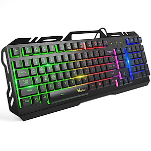 Gaming Keyboard, WisFox Colorful Rainbow LED Backlit Wired Computer Gaming Keyboard with 104 Keys, USB Wired Keyboard and Spill-Resistant for Windows PC Gamers Desktop PS4 (Renewed)