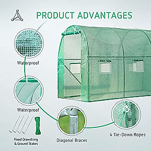 VIVOSUN 10x7x7 Ft. Large Walk in Greenhouse, Greenhouse Tunnel, Garden Plant Hot House with White PE Cover, Roll-up Zipper Door and Window for Outdoor