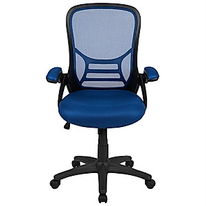 Flash Furniture Porter High Back Mesh Ergonomic Swivel Office Chair with Lumbar Support, Flip-Up Arms, Tilt Lock/Tilt Tension, Height Adjustable, Blue/Black Frame