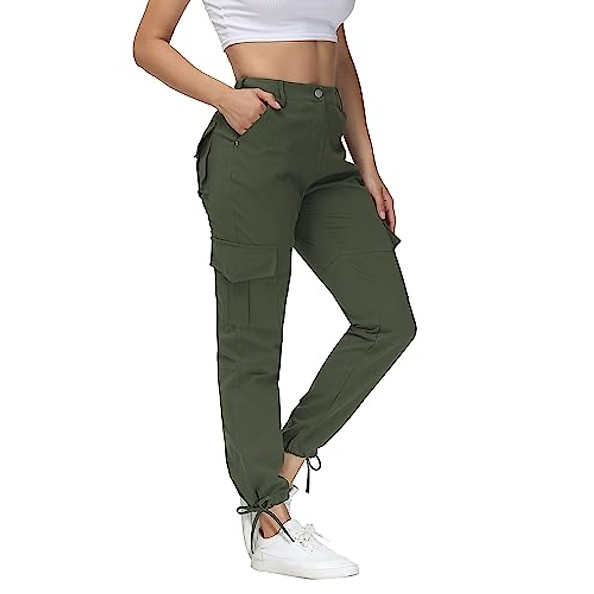 Dafensi Cargo Pants for Women Stretchy Cargo Joggers Casual Lightweight Hiking Pants ArmyGreen XL