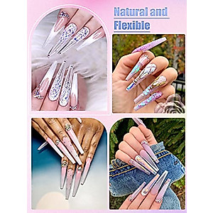 Quaferen 504Pcs Clear Coffin Nail Tips for Acrylic Nails Professional, XXXL Extra Long No C Curve Coffin Straight Acrylic Nail Tips, Half Cover No Crease Nail Extension False Nails for DIY Nail Art