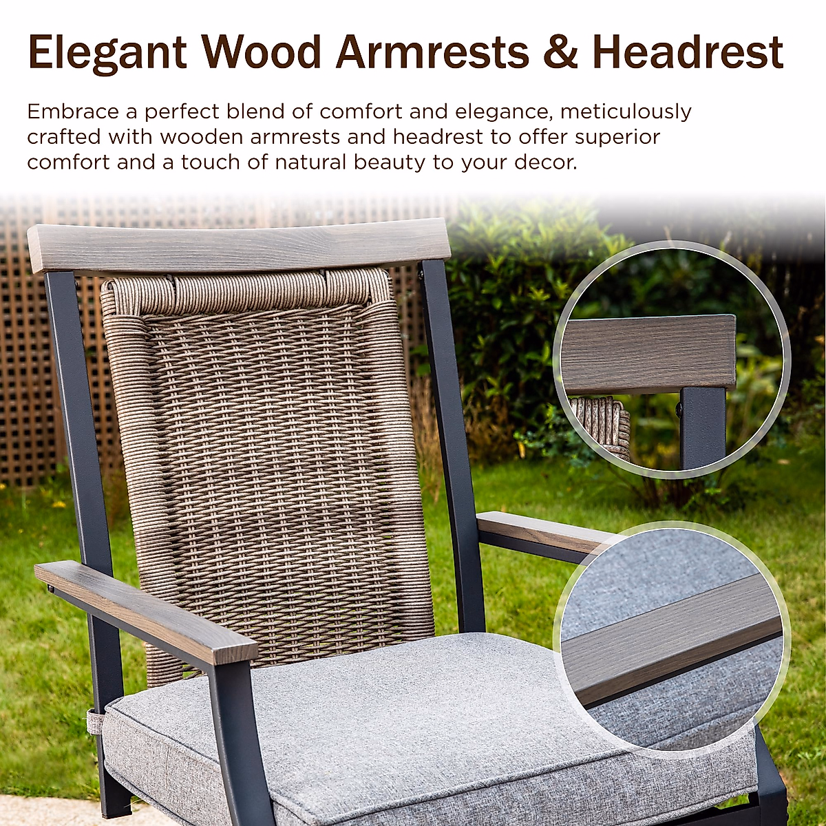 PHI VILLA Outdoor Swivel Counter Height Stool Set of 6, High Patio Bar Chairs(24" Seat Height) with Cushion,Rattan Backrest and 360 Degree Swivel,Patio High Dining Set for Lawn,Swimming Pool,Home