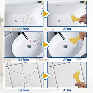 Porcelain Repair Kit, Fiberglass Tub Repair Kit, Tile and Bathtub Repair Kit for Any Cracks Chips, Quickly Repair Resin, Ceramic, Marble Shower Sink, Acrylic Quartz Countertop (White)