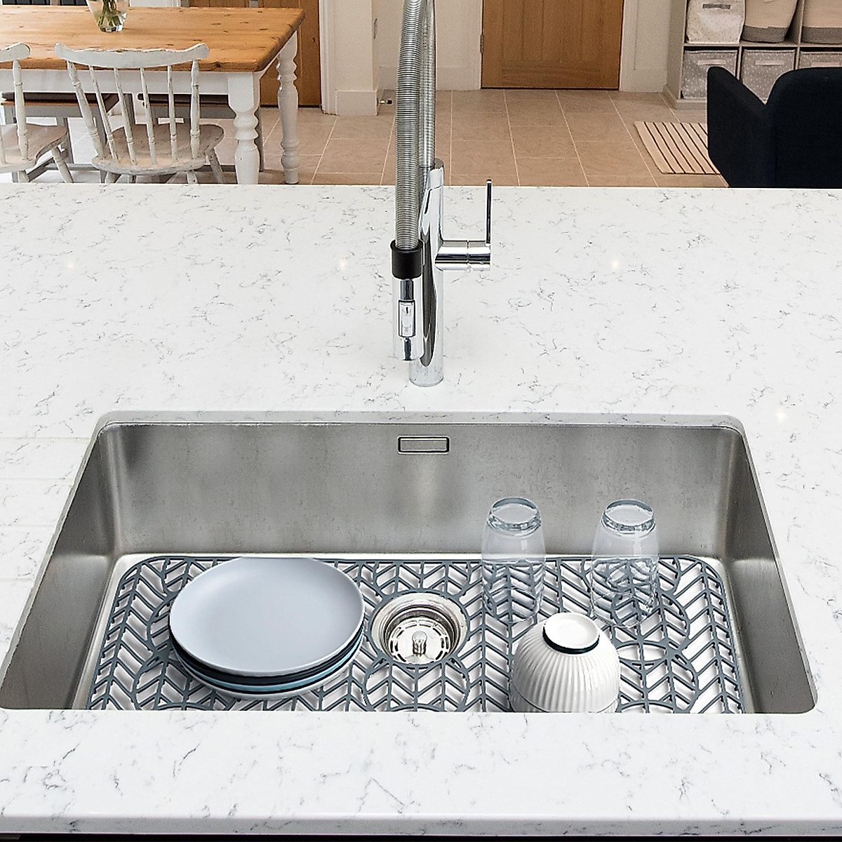 CO-OPTING 28.2"x15" Sink Protectors for Kitchen Sink,Silicone Kitchen Sink Mat Fit Right/Left/Rear/Center Drain For Bottom of Farmhouse Stainless Steel/Porcelain Sink-With 9 Can be Sheared Holes